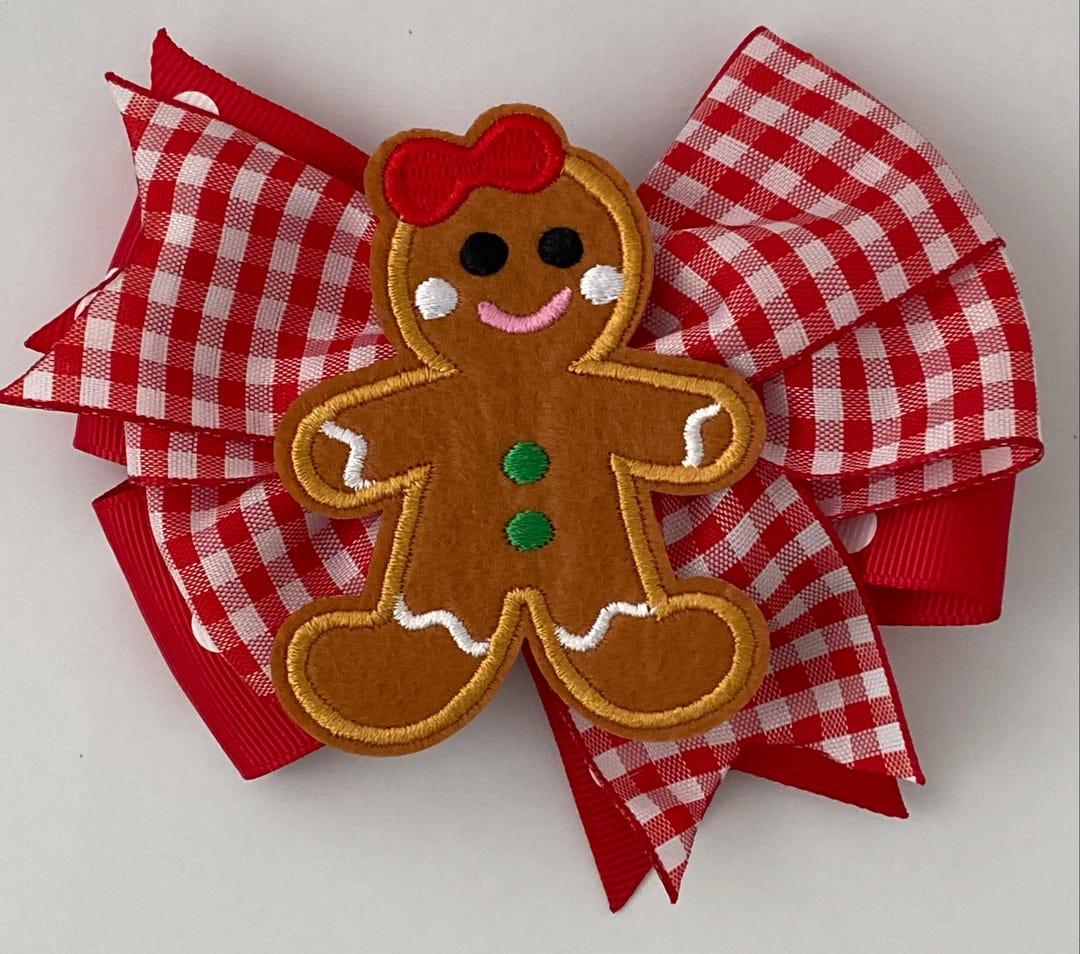 Gingerbread Man Bow Gingerbread Girl Bow Red Gingham Gingerbread Bow ...