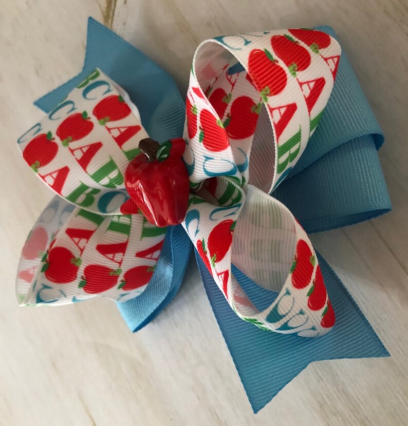 ABC Apple Bow Back to School Bow Primary Hair Bow ABC Hair Bow Red ...