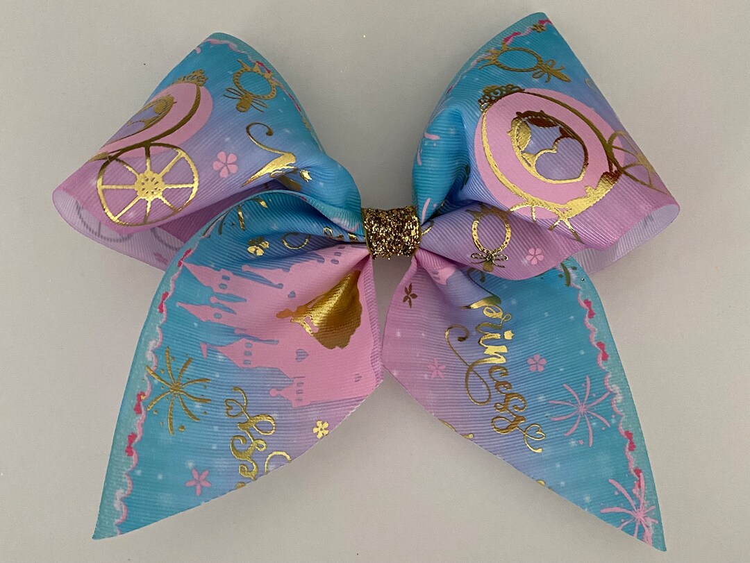 Pink and Blue Princess Bow With Cinderella Carriage Sparkly Gold and ...
