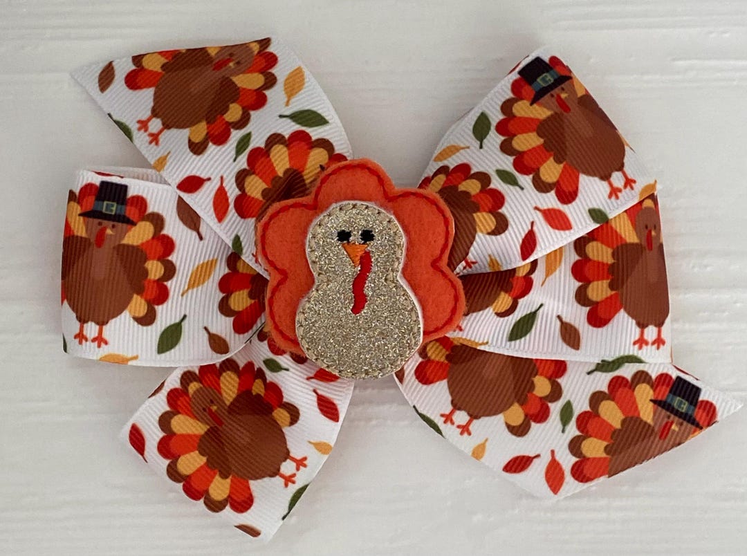 Thanksgiving Hair Bow Colorful Turkey Bow With Glittery Turkey Center ...