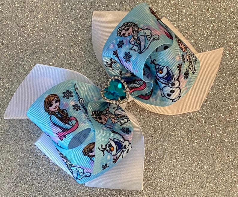 Frozen Hair Bow Elsa and Ana Bow With Blue Heart Gem Disney Princess ...