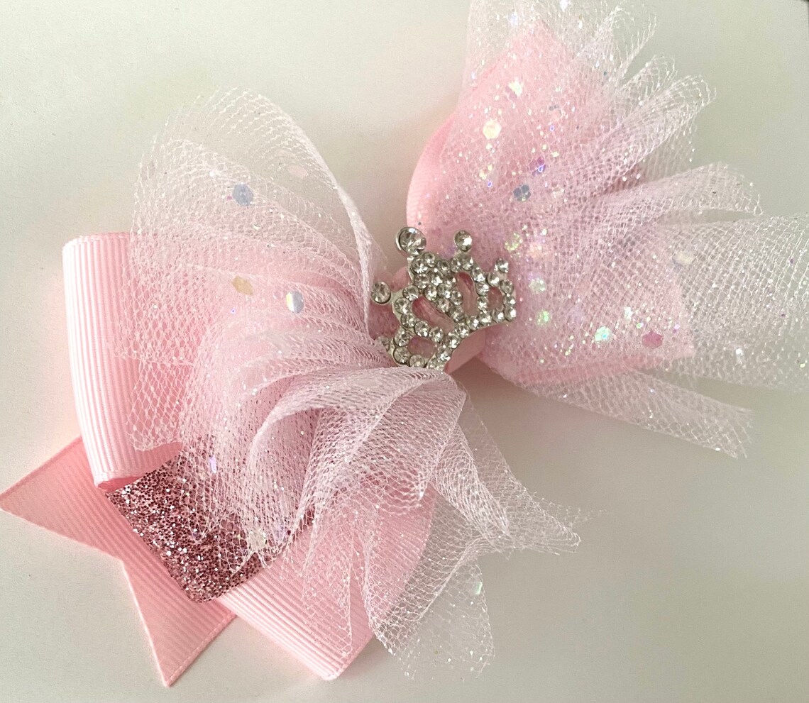 Pink Princess Bow Sparkly Pink Princess Bow With Tiara - Etsy