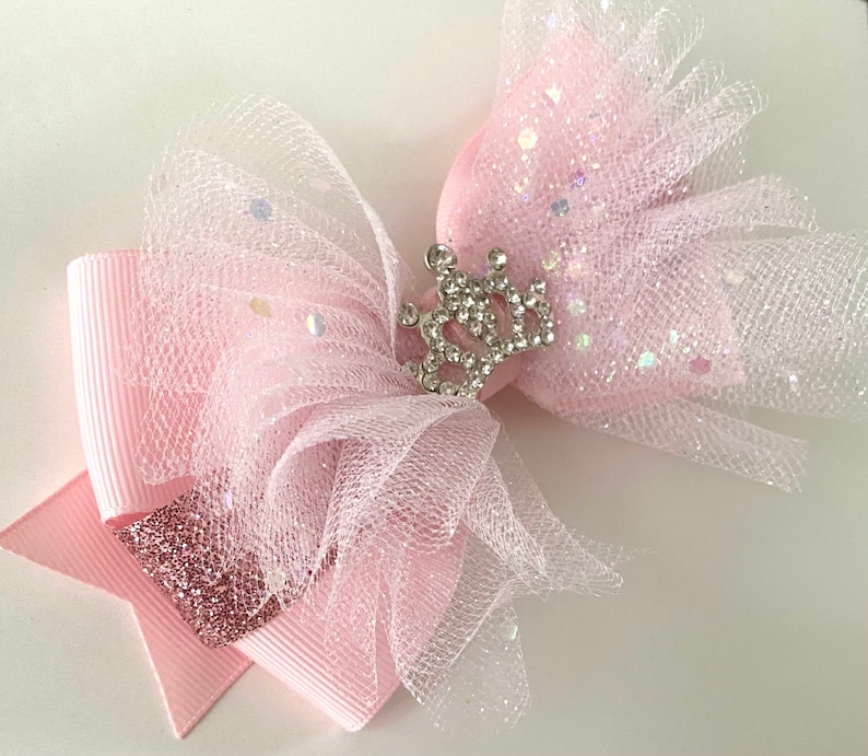 Pink Princess Bow Sparkly Pink Princess Bow With Tiara - Etsy