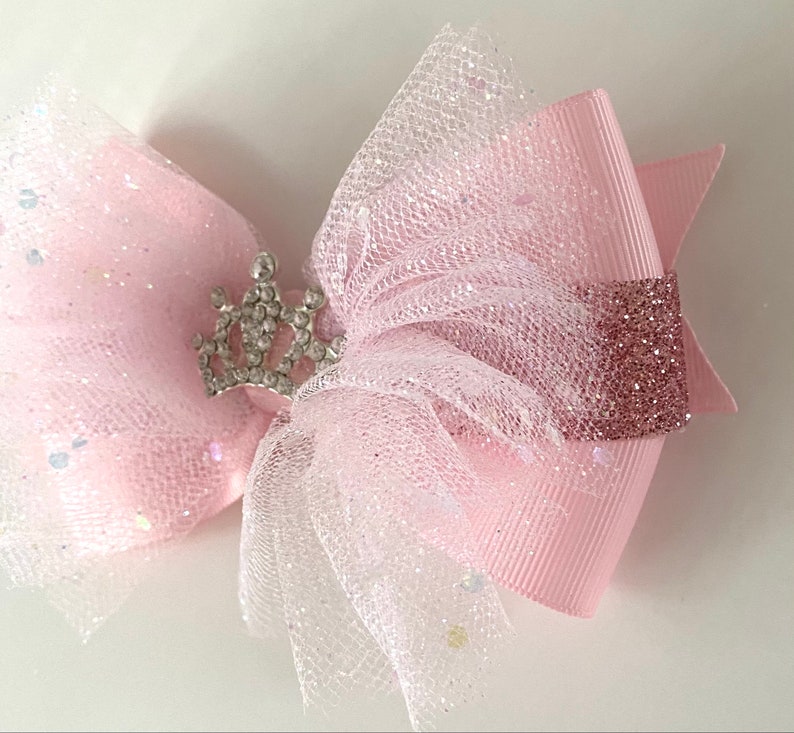 Pink Princess Bow Sparkly Pink Princess Bow With Tiara - Etsy