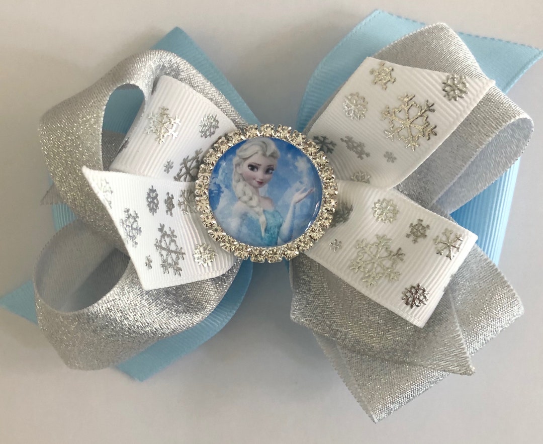 Elsa Hair Bow Frozen Hair Bow Light Blue and Silver Elsa Bow Disney ...