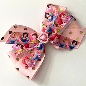 Disney Princess Bow Many Princesses Bow Gold and Pink Princess Bow ...