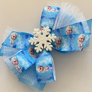 Frozen Hair Bow Blue Elsa Hair Bow With Snowflake Glittery Snowflake ...