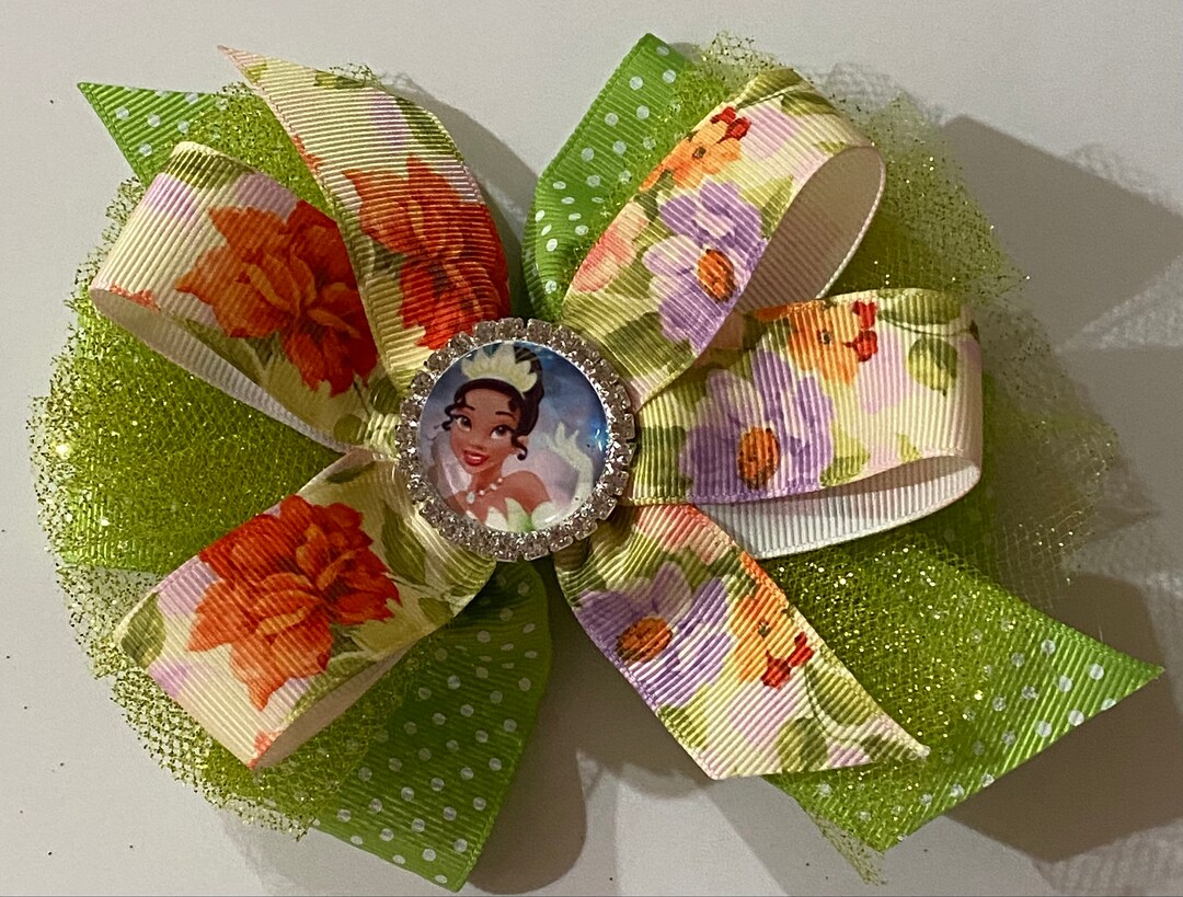 Princess Tiana Bow Princess and the Frog Bow Green Tiana Bow With Tulle ...