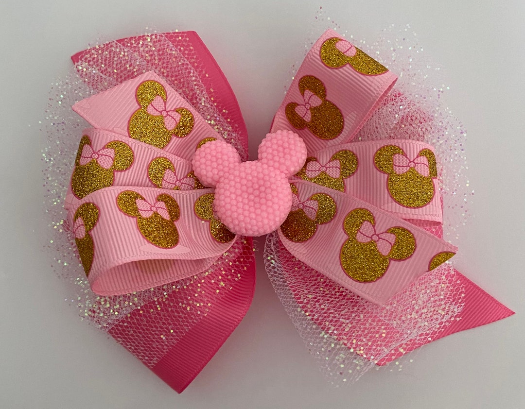 Glittery Minnie Mouse Bow Pink and Gold Minnie Bow Gold Minnie Mouse ...