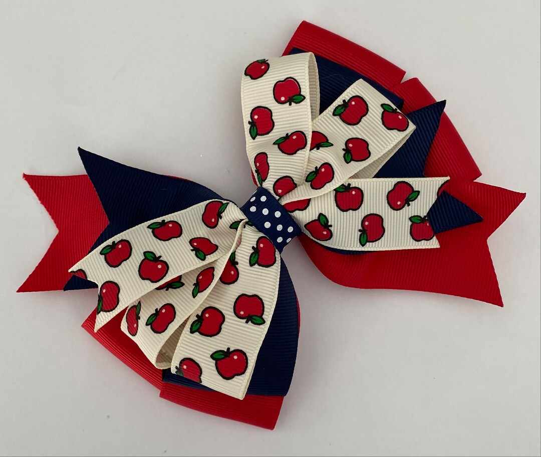 Back to School Bow C Hair Bow Johnny Appleseed Hair Bow Black and Red ...