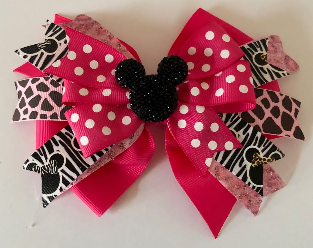 Hot Pink Minnie Safari Hair Bow Safari Bow Minnie Mouse Bow Minnie ...