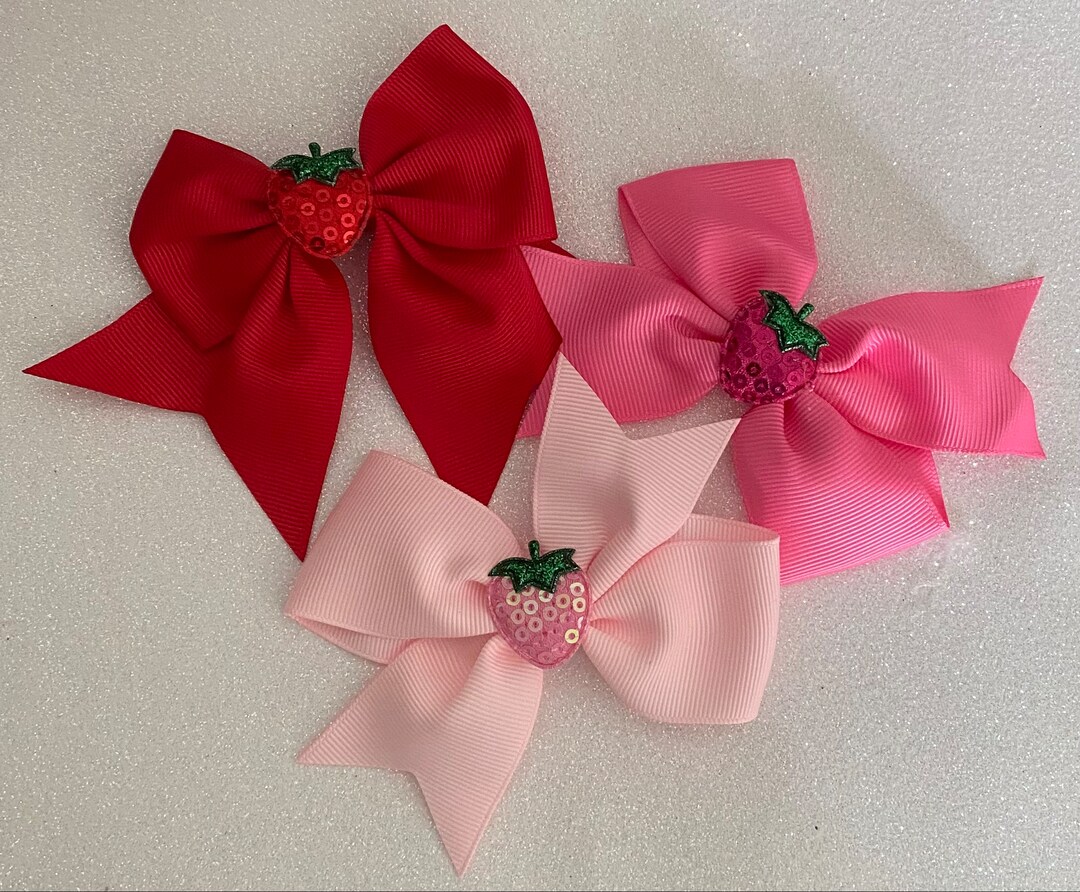 Small Sequin Strawberry Hair Bows Hot Pink Strawberry Bow Red ...