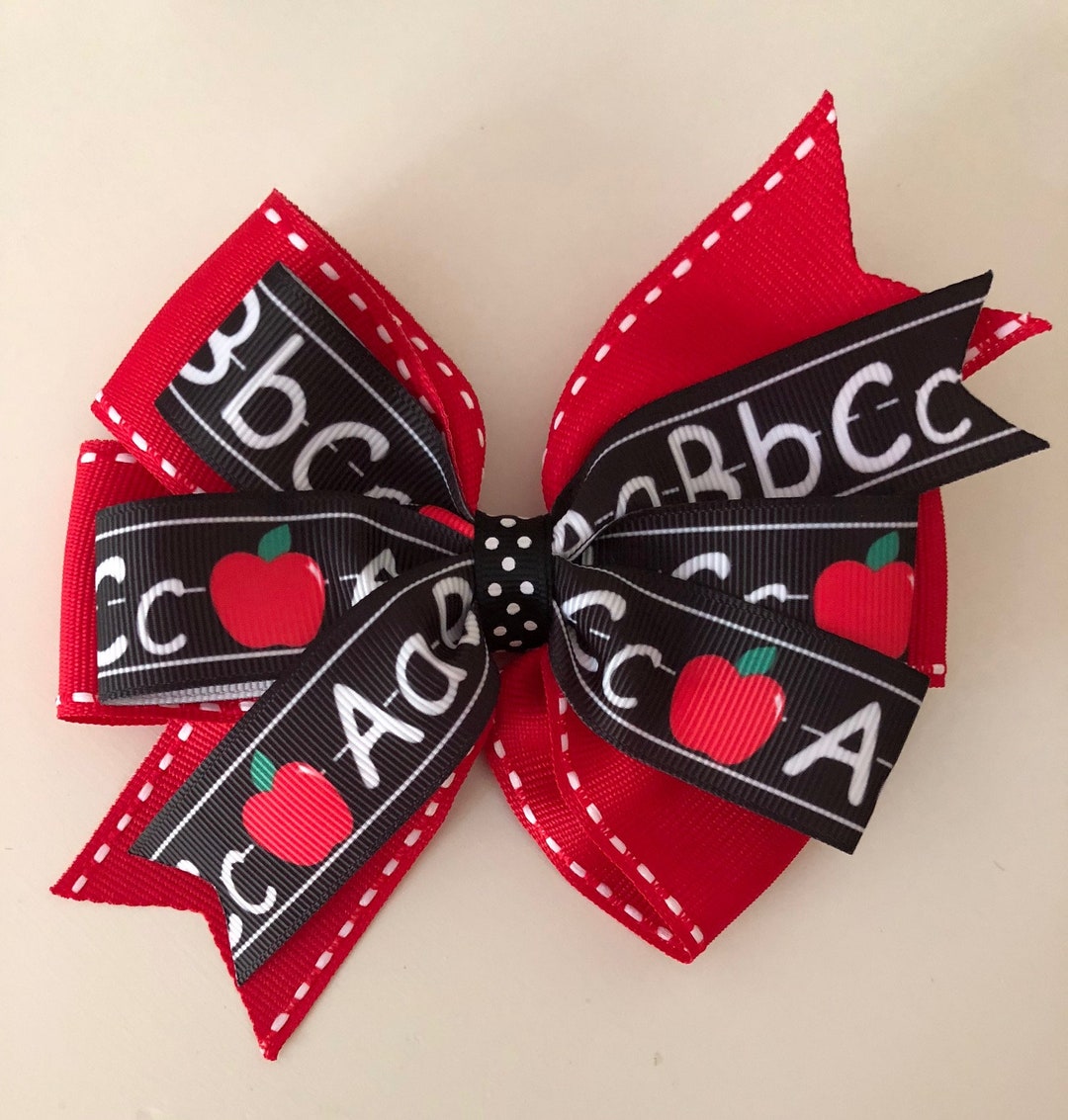Back to School Bow First Day of School Bow Red and Black School Bow ABC ...