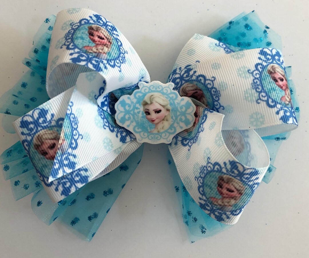Elsa Hair Bow Frozen Hair Bow Turquoise Elsa Bow Blue Elsa Bow With Glittery Tulle Blue and ...