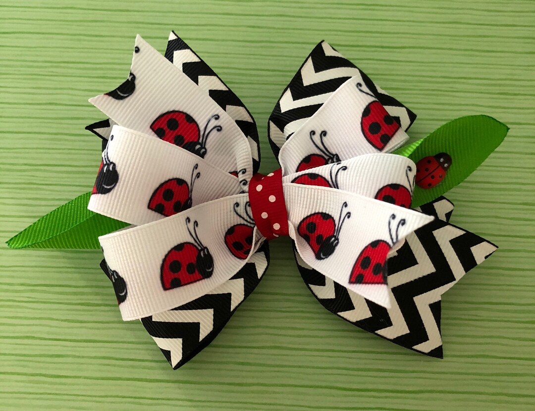 Lady Bug Bow Black Chevron Lady Bug Bow Lady Bug Bow With Green Leaves ...