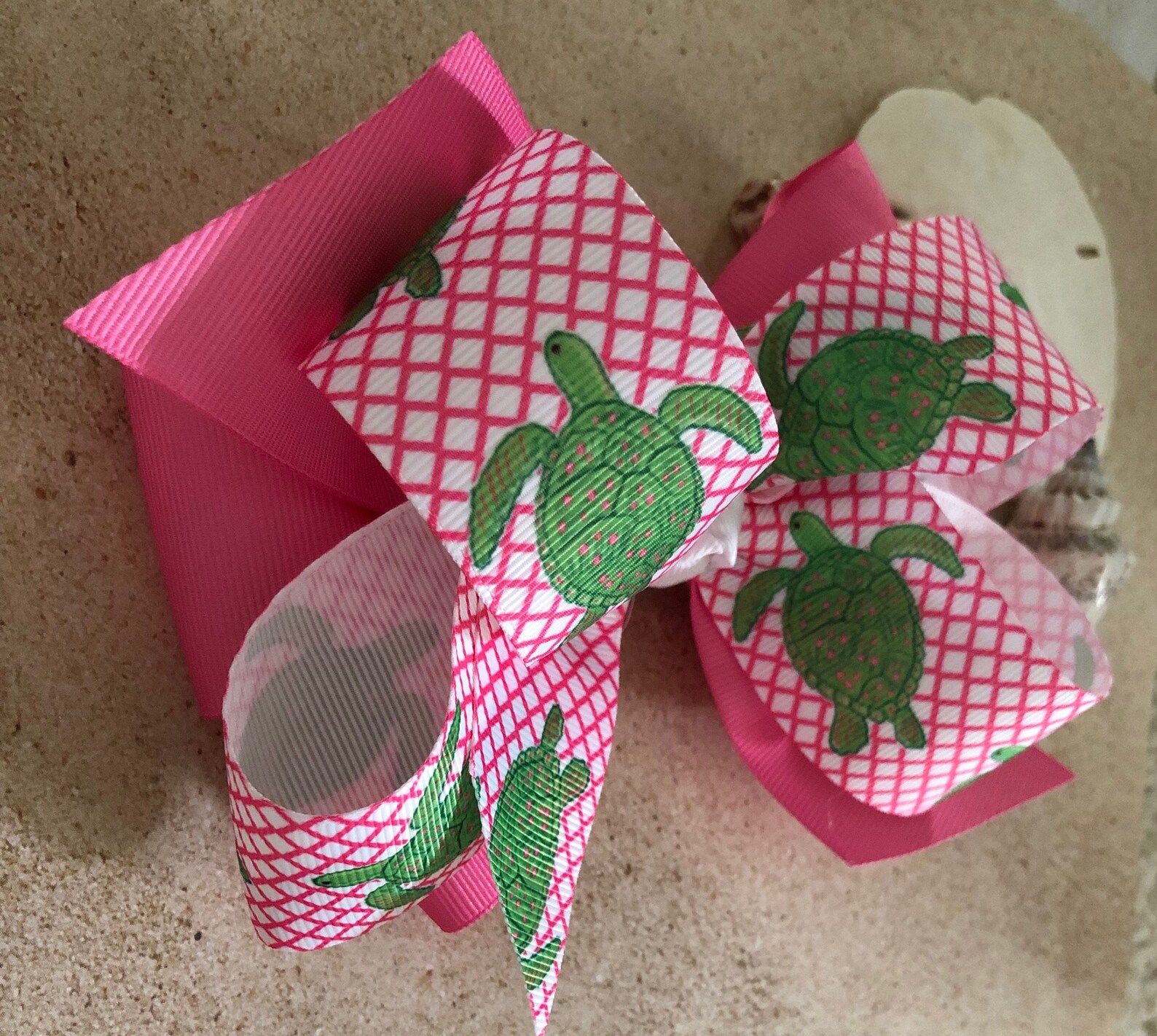 Sea Turtle Hair Bow Nautical Hair Bow Summer Bow Pink and - Etsy