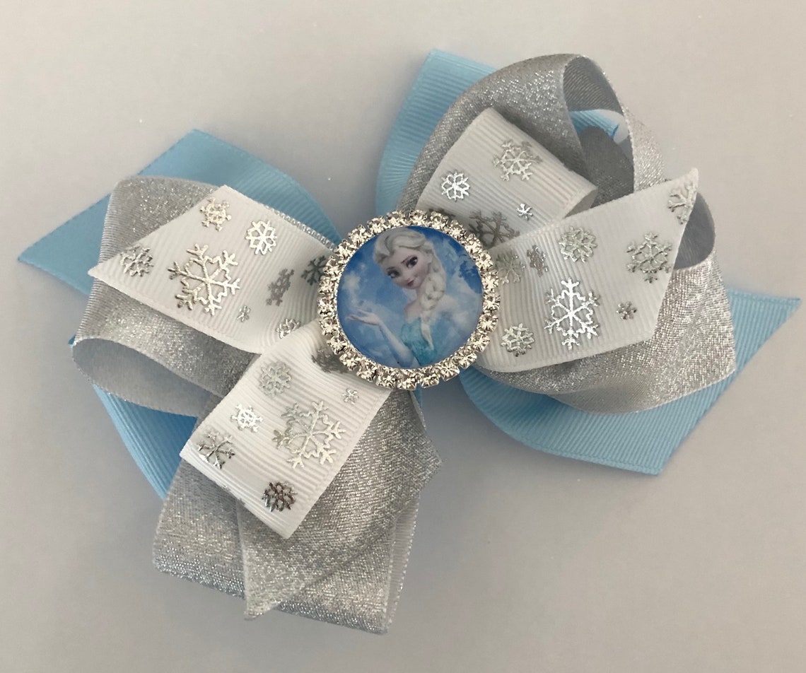 Elsa Hair Bow Frozen Hair Bow Light Blue and Silver Elsa Bow Disney ...