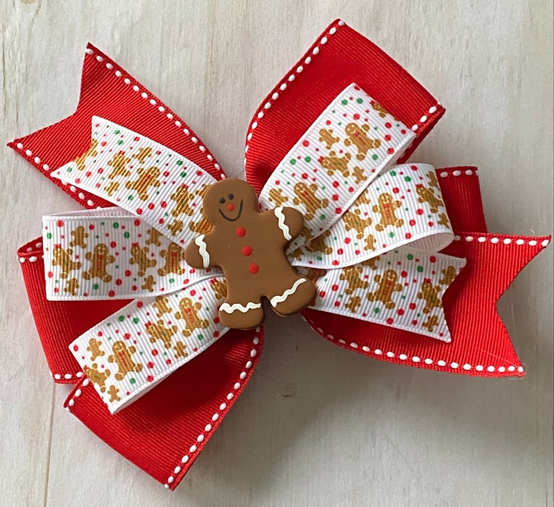 Gingerbread Man Bow Christmas Bow Red Stiched Gingerbread Bow With ...
