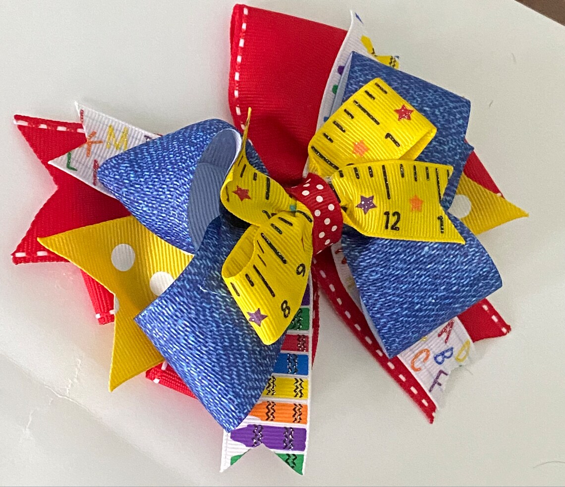 Colorful School Bow With Seven Kinds of Ribbon Back to School Bow ...