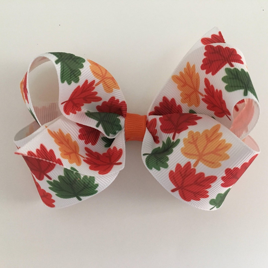 Fall Bow Fall Hair Bow With Fall Leaves Orange Green Yellow Red Leaf ...