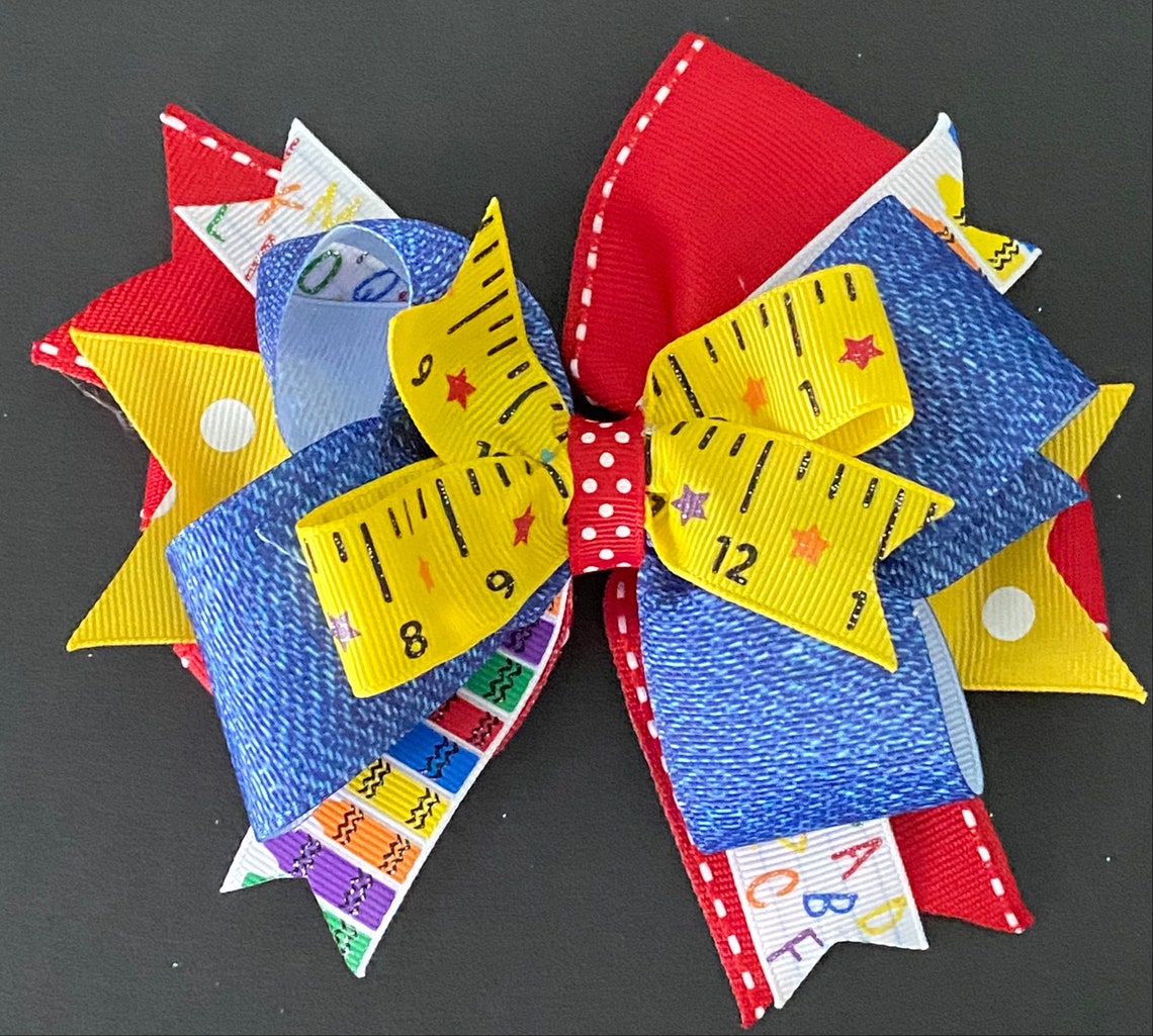 Colorful School Bow With Seven Kinds of Ribbon Back to School Bow ...