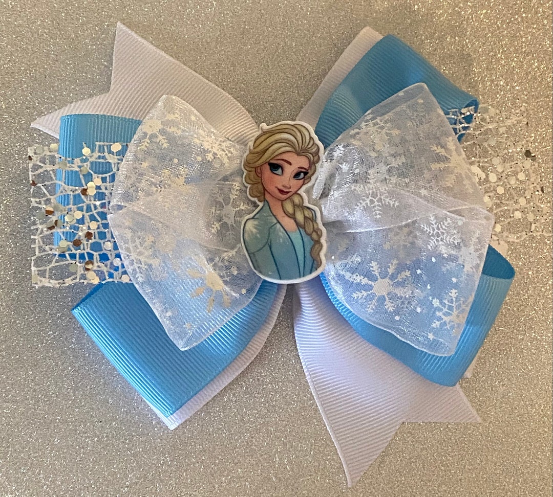 Frozen Hair Bow Elsa Hair Bow Disney Princess Bow Blue and White Elsa ...