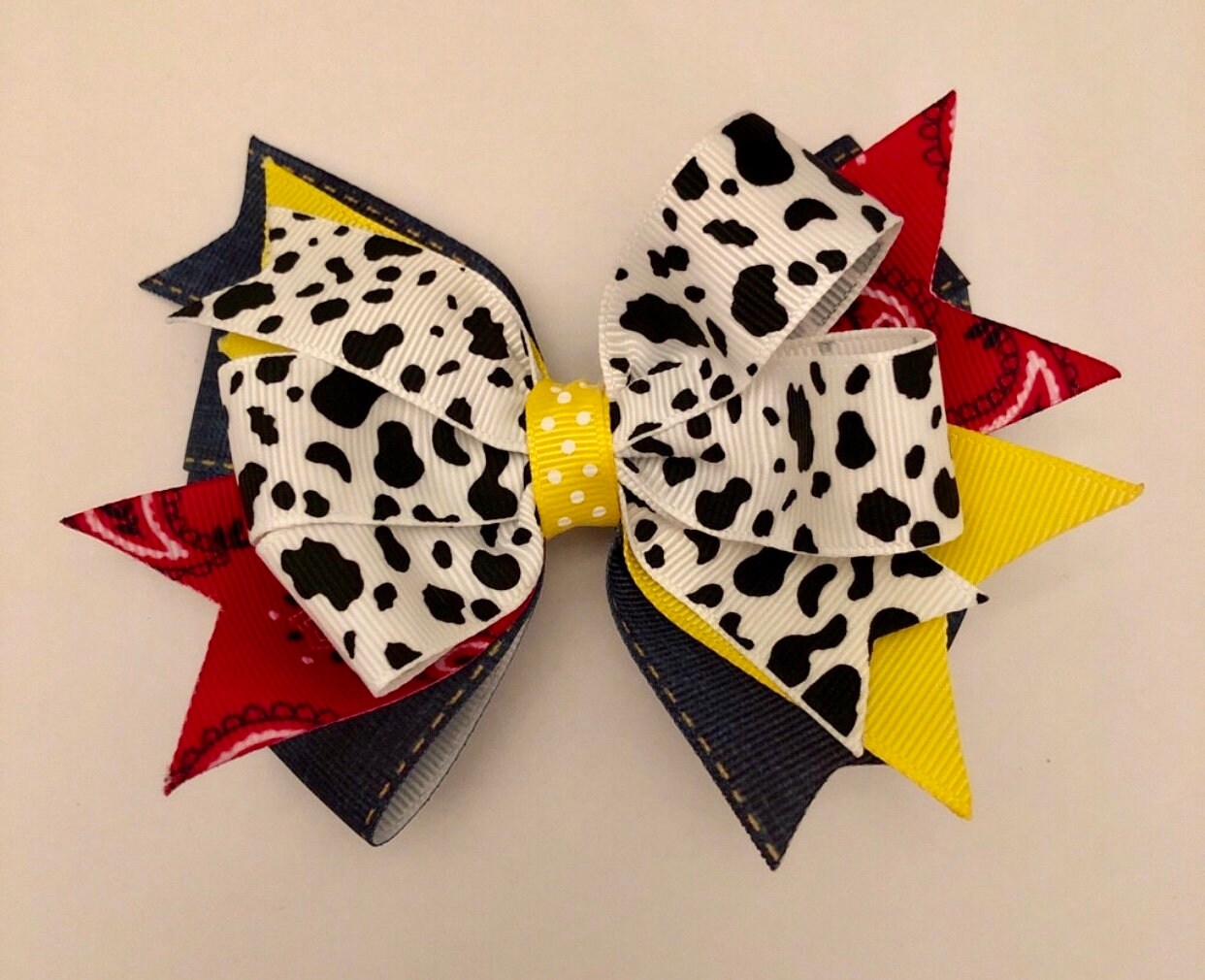 Cowgirl Bow Cow Print Bow Red Yellow Denim Cow Print Bow - Etsy