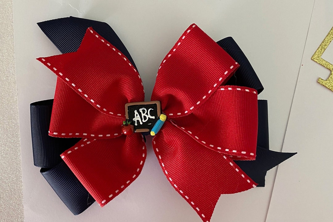 Back to School Bow Navy and Red School With Chalkboard Center First Day ...