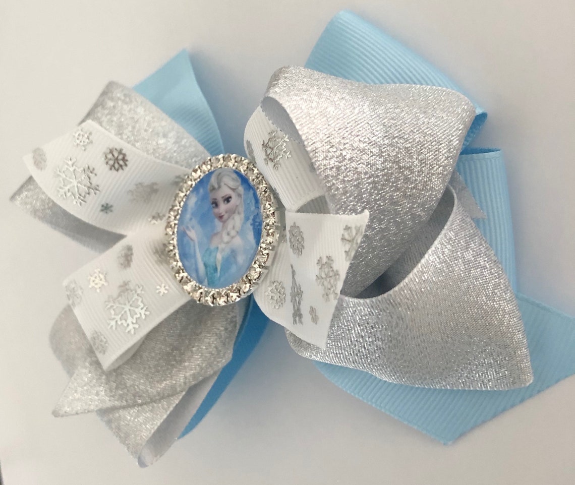 Elsa Hair Bow Frozen Hair Bow Light Blue and Silver Elsa Bow Disney ...