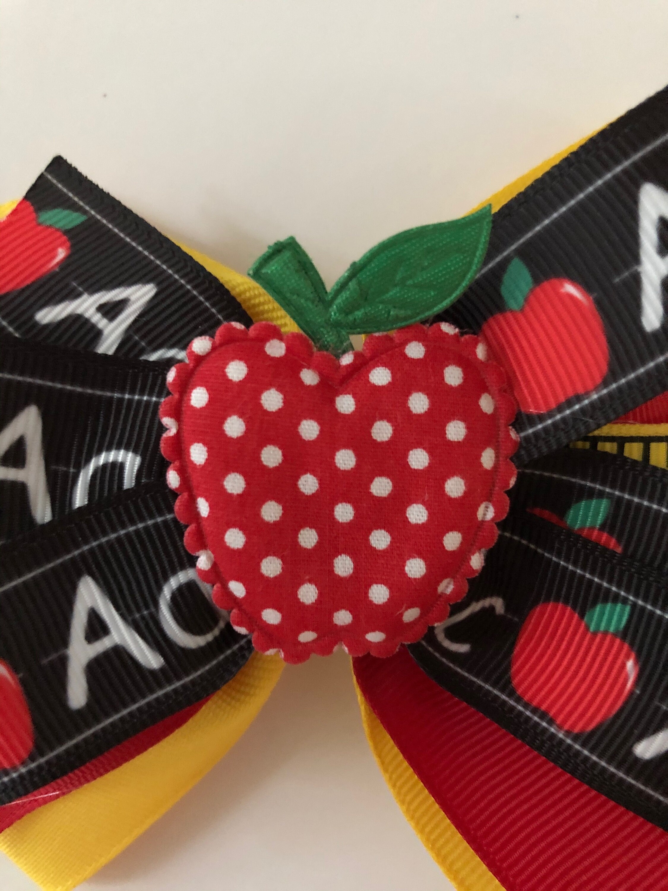 Back to School Bow Apple Bow With Ruler Ribbon ABC Apple Bow Yellow and ...