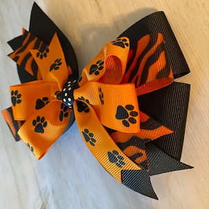 Orange and Black Tiger Bow Orange and Black Paw Print Bow Bengals Bow ...