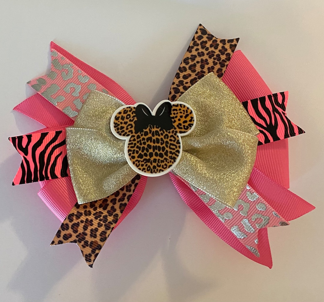 Hot Pink Minnie Safari Bow Animal Print Minnie Bow Leopard Print Minnie ...