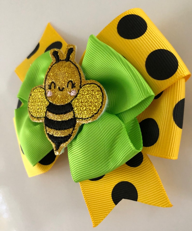 Glittery Bumble Bee Bow Polka Dot Bumble Bee Bow Lime Green and Yellow ...
