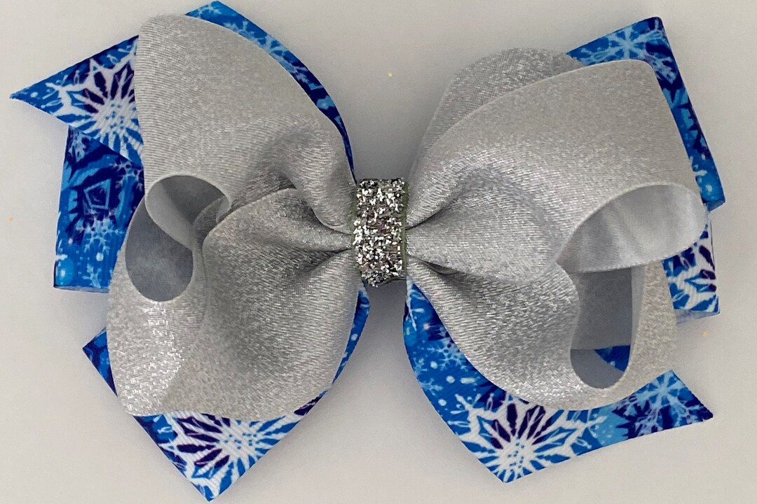 Blue and White Snowflake Bow Blue and Silver Snowflake Bow Winter Bow ...