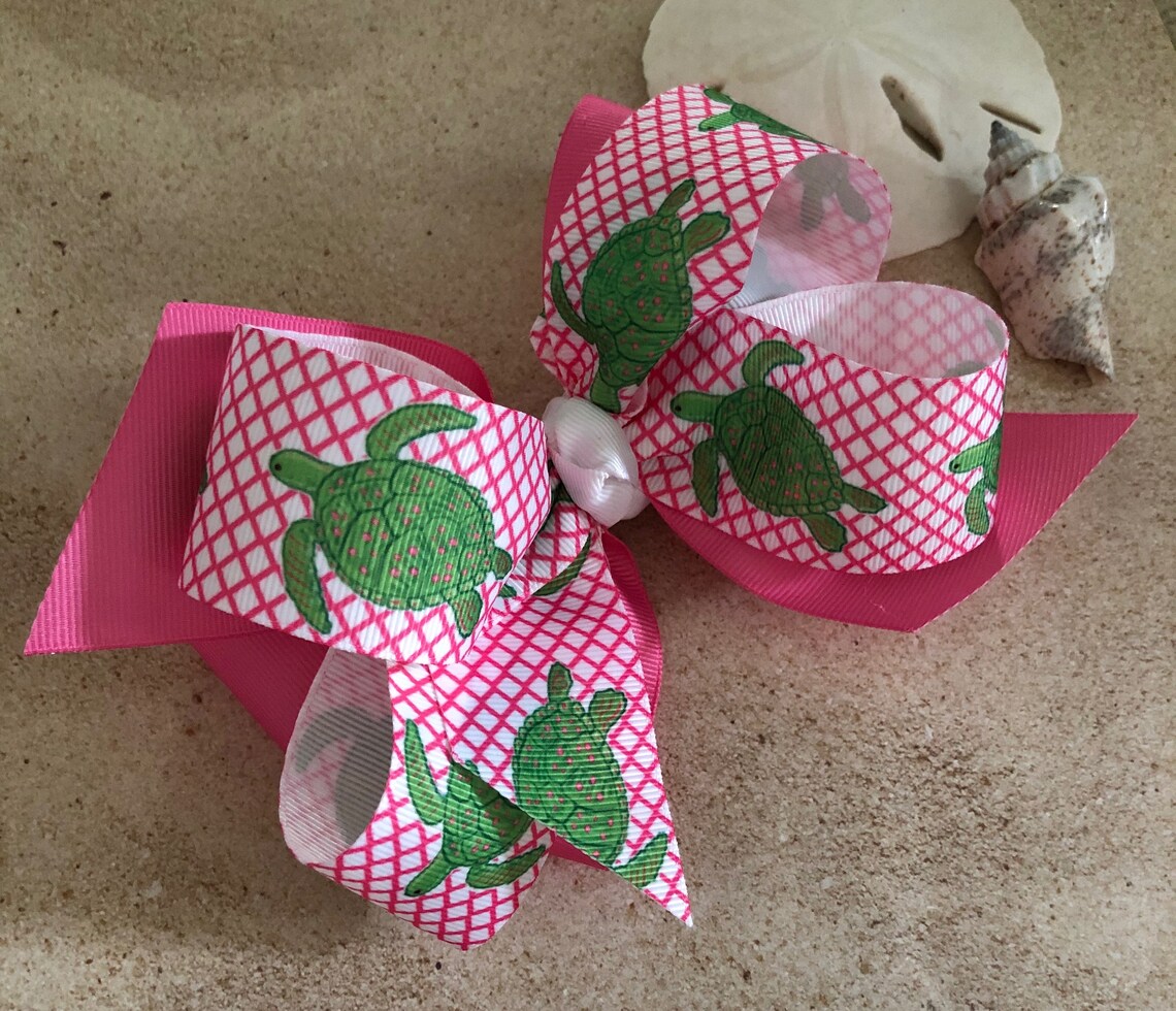 Sea Turtle Hair Bow Nautical Hair Bow Summer Bow Pink and - Etsy