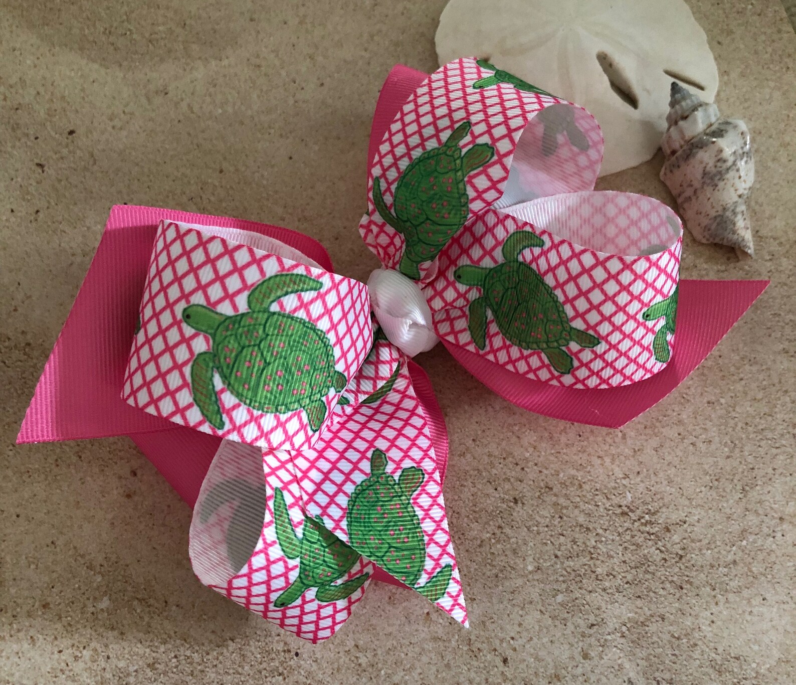 Sea Turtle Hair Bow Nautical Hair Bow Summer Bow Pink and Green Bow ...