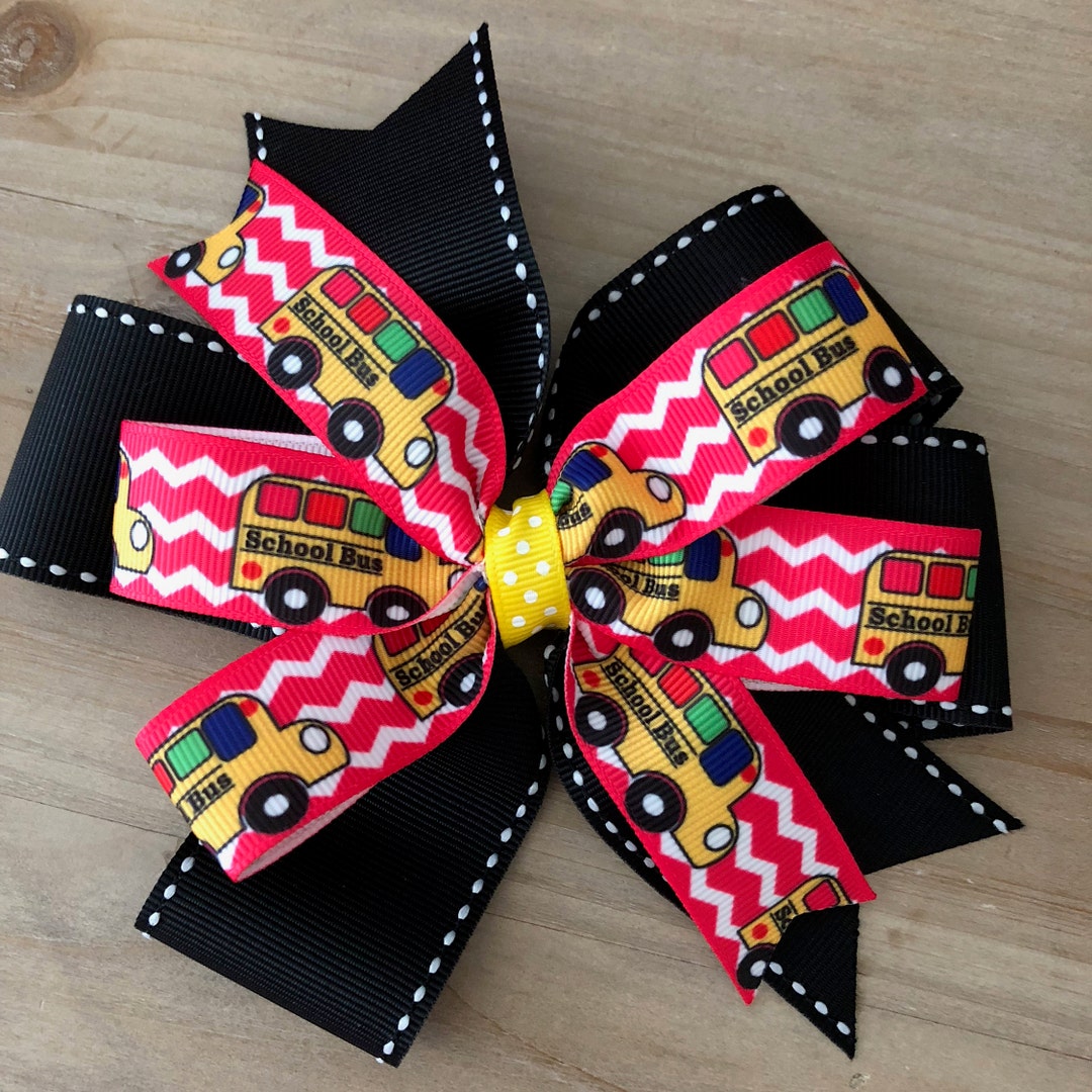 Back to School Bow Black and Red Bus Bow Black Yellow Red School Bow ...