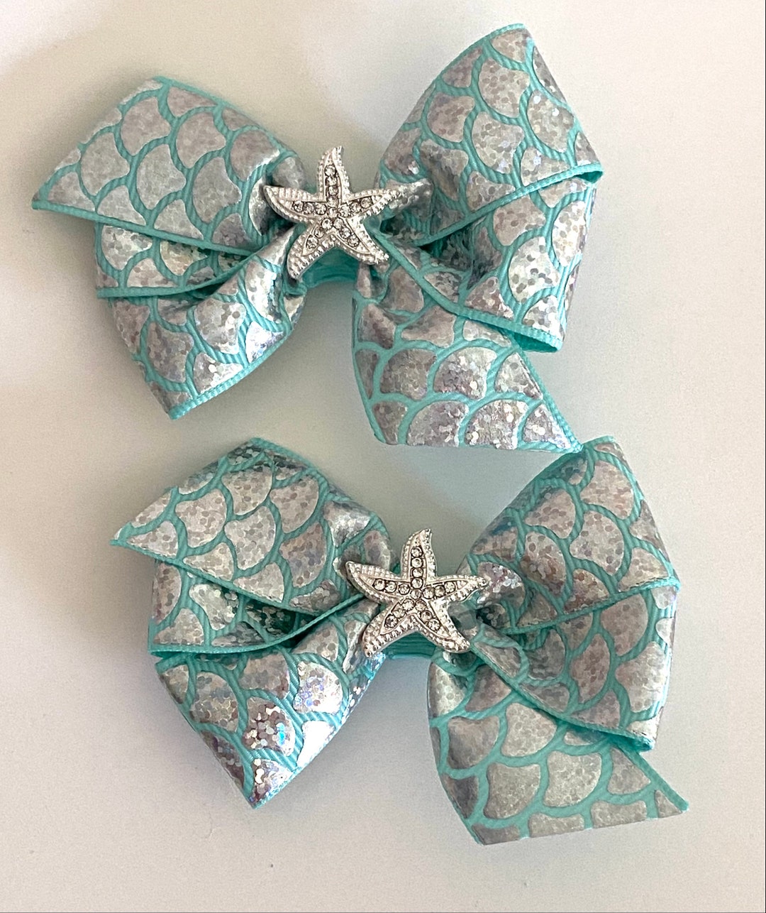 Mermaid Pig Tail Bows Set of Aqua Mermaid Bows Pair of Mermaid Pig Tail ...
