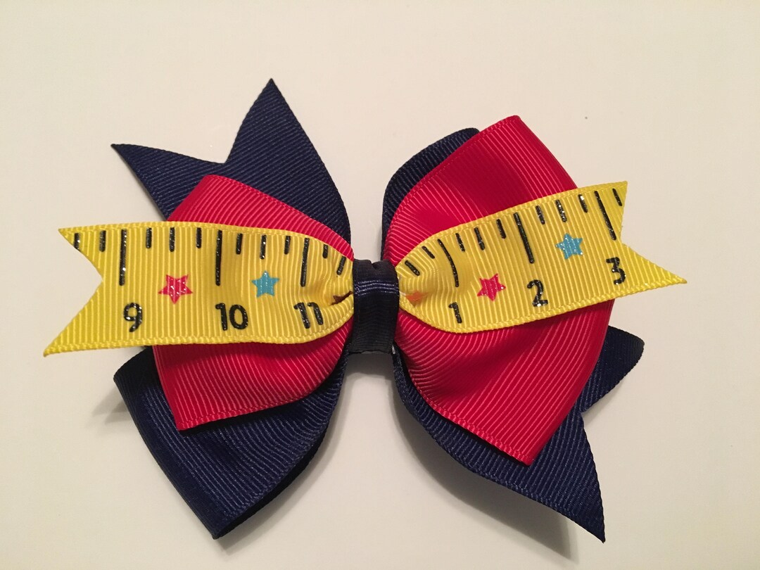 Back to School Bow School Days Bow With Ruler Ribbon Navy and Red ...