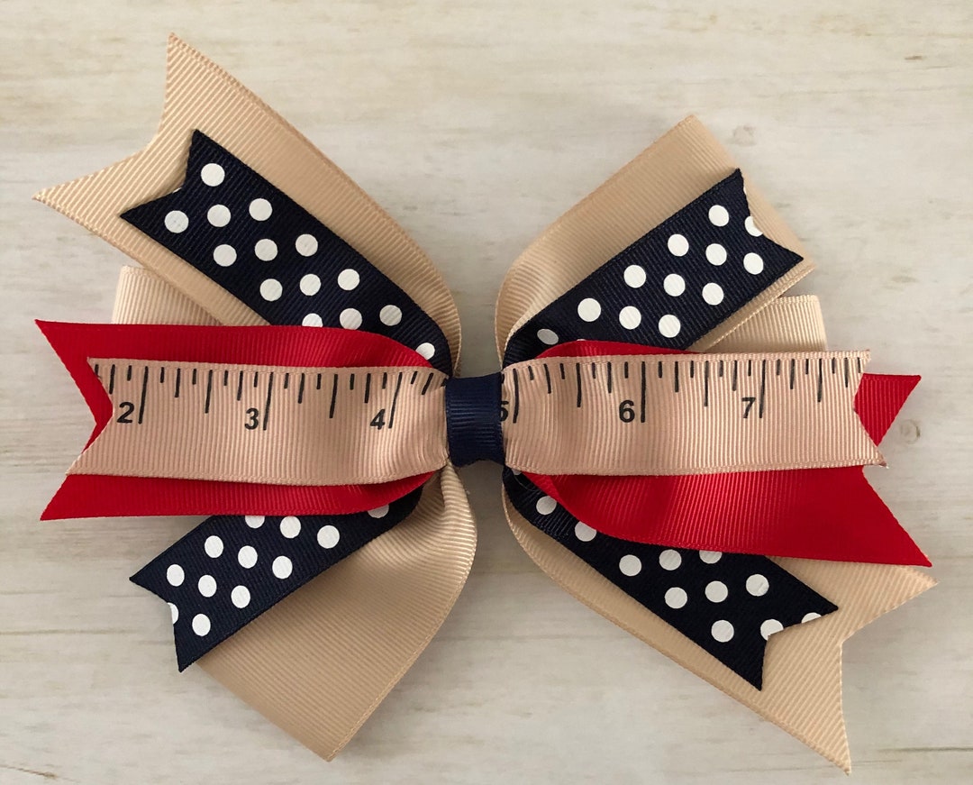 Back to School Hair Bow Uniform Hair Bow Khaki Red and Navy Bow Tan ...