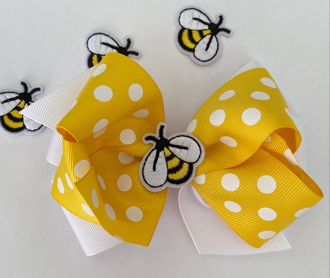 Yellow and White Bumble Bee Bow Polka Dot Bee Hair Bow - Etsy