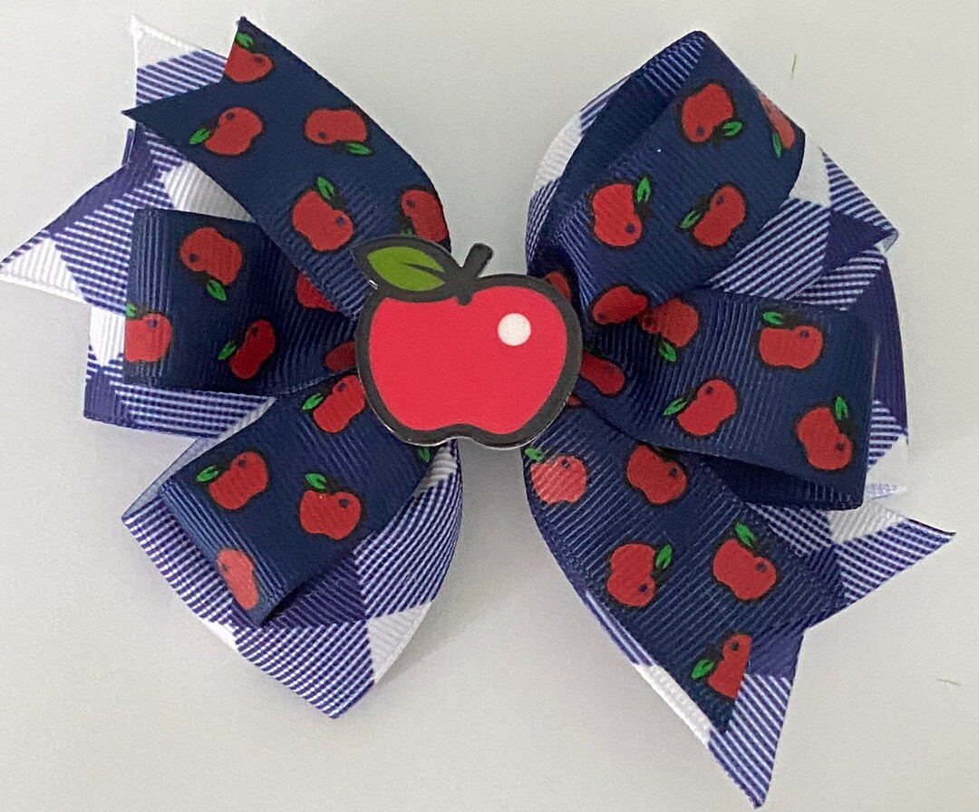 Navy Back to School Apple Bow Navy Checked Apple Bow Navy and Red ...