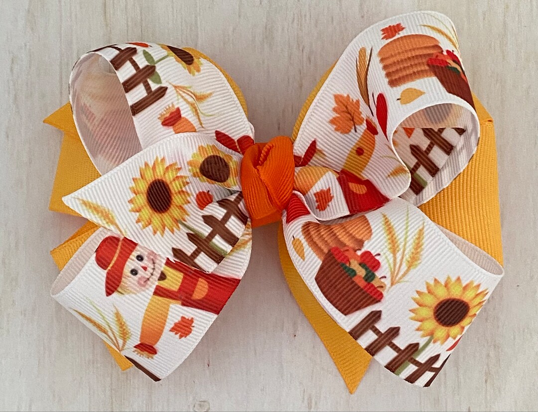 Autumn Hair Bow Fall Hair Bow Scarecrow Bow Orange Brown Fall Bow ...