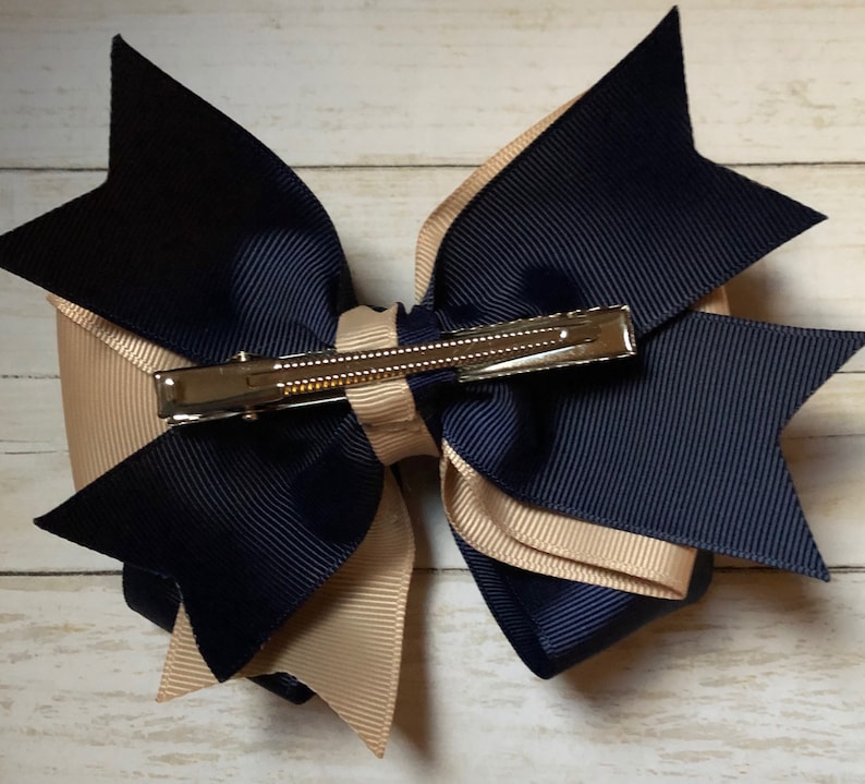 School Uniform Bow School Spirit Bow Back to School Bow Navy and Tan ...