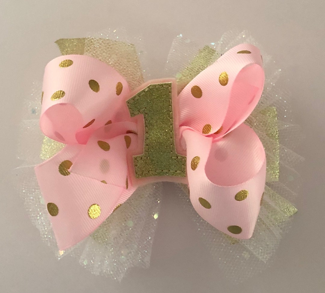 Pink and Gold Birthday Bow Pink Birthday Bow First Birthday Bow ...