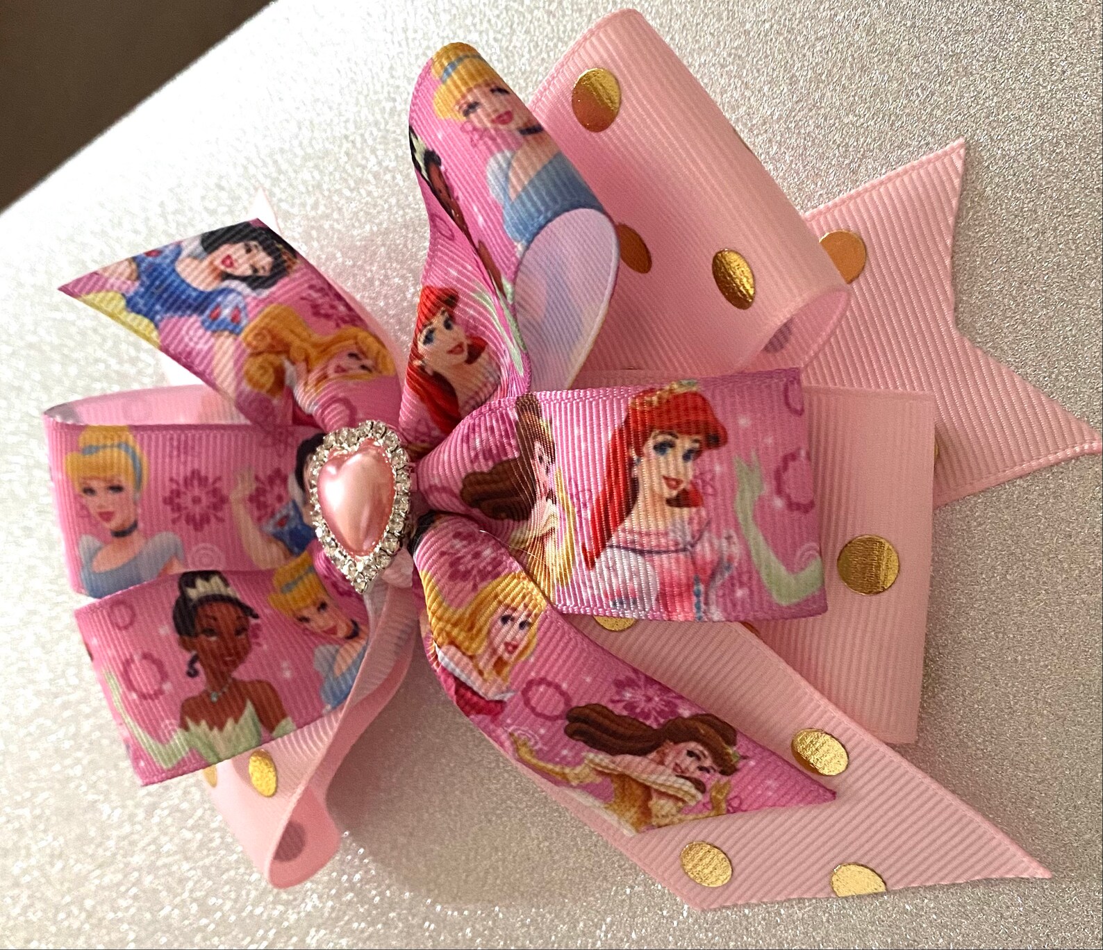 Disney Princess Bow Many Princesses Bow Gold and Pink Princess | Etsy