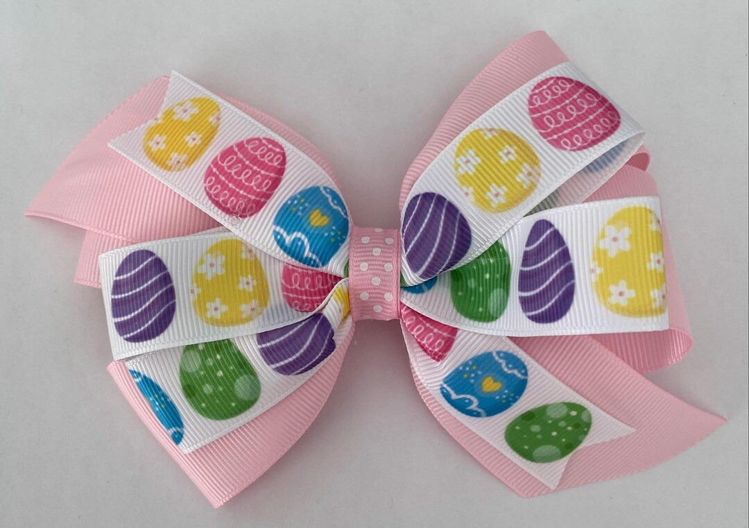Pink Easter Egg Hair Bow Pastel Easter Bow Colorful Easter Bow - Etsy