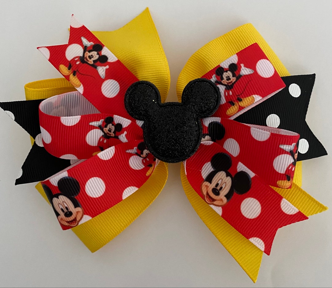 Mickey Mouse Bow Red and Yellow Mickey Mouse Bow With Black Sequin ...