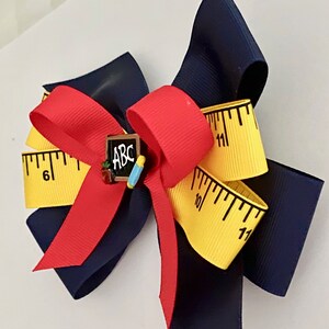 School Days Hair Bow Back to School Bow School Bus Bow Ruler Ribbon Bow ...