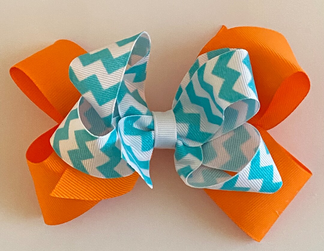 Orange and Turquoise Bow Miami Dolphins Hair Bow Orange and White Bow ...